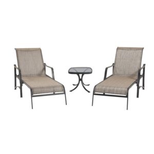 Patio Festival 3-Piece Sling Outdoor Chaise Lounge in Gray