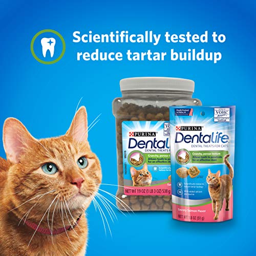 DentaLife Purina Made in USA Facilities Cat Dental Treats, Savory Salmon Flavor - 19 oz. Canister