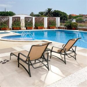 PatioFestival 3-Piece Metal Outdoor Chaise Lounger Set in Beige & Black