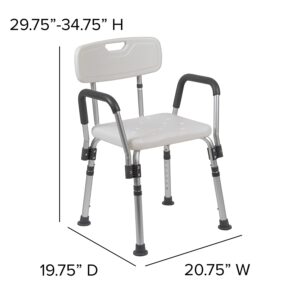 Flash Furniture HERCULES Series 300 Lb. Capacity Adjustable White Bath & Shower Chair with Quick Release Back & Arms