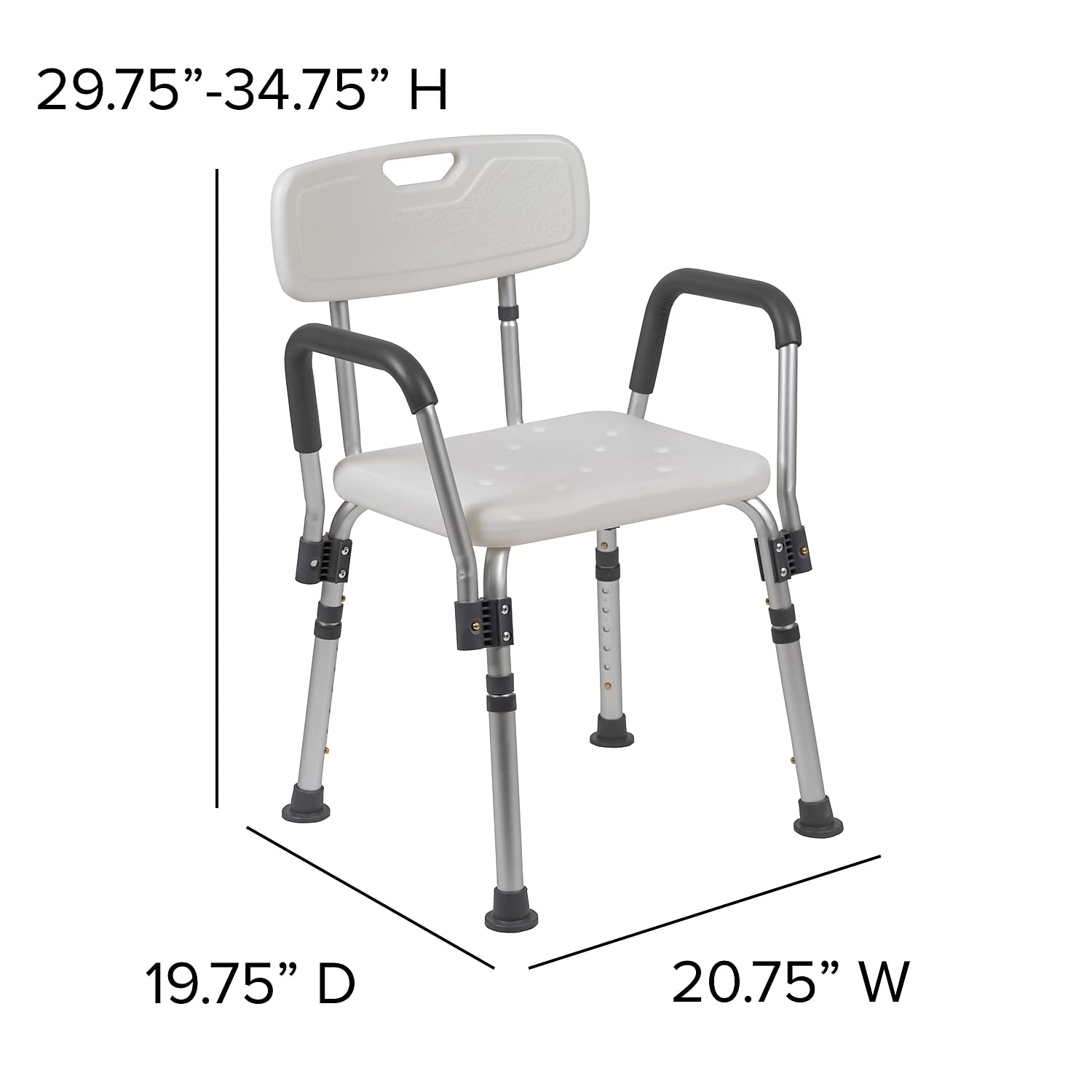 Flash Furniture HERCULES Series 300 Lb. Capacity Adjustable White Bath & Shower Chair with Quick Release Back & Arms