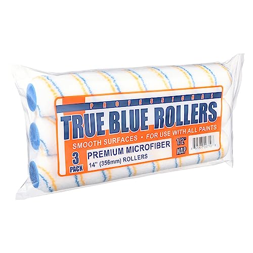 True Blue 14" Professional Paint Roller Covers, 14 Inch, Best for All Types of Painting Surfaces, Refill Bulk Pack (3, 1/2" Nap)