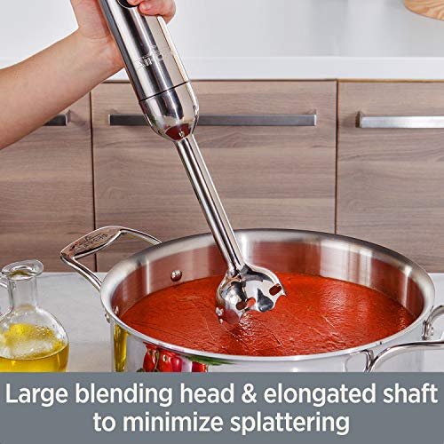 All-Clad Cordless Rechargeable Stainless Steel Immersion Multi-Functional Hand Blender, 5-Speed, Silver