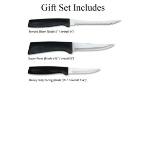 Rada Cutlery Anthem Series Kitchen Knife Set Stainless Steel Knives with Ergonomic Black Resin Handles, Set of 3