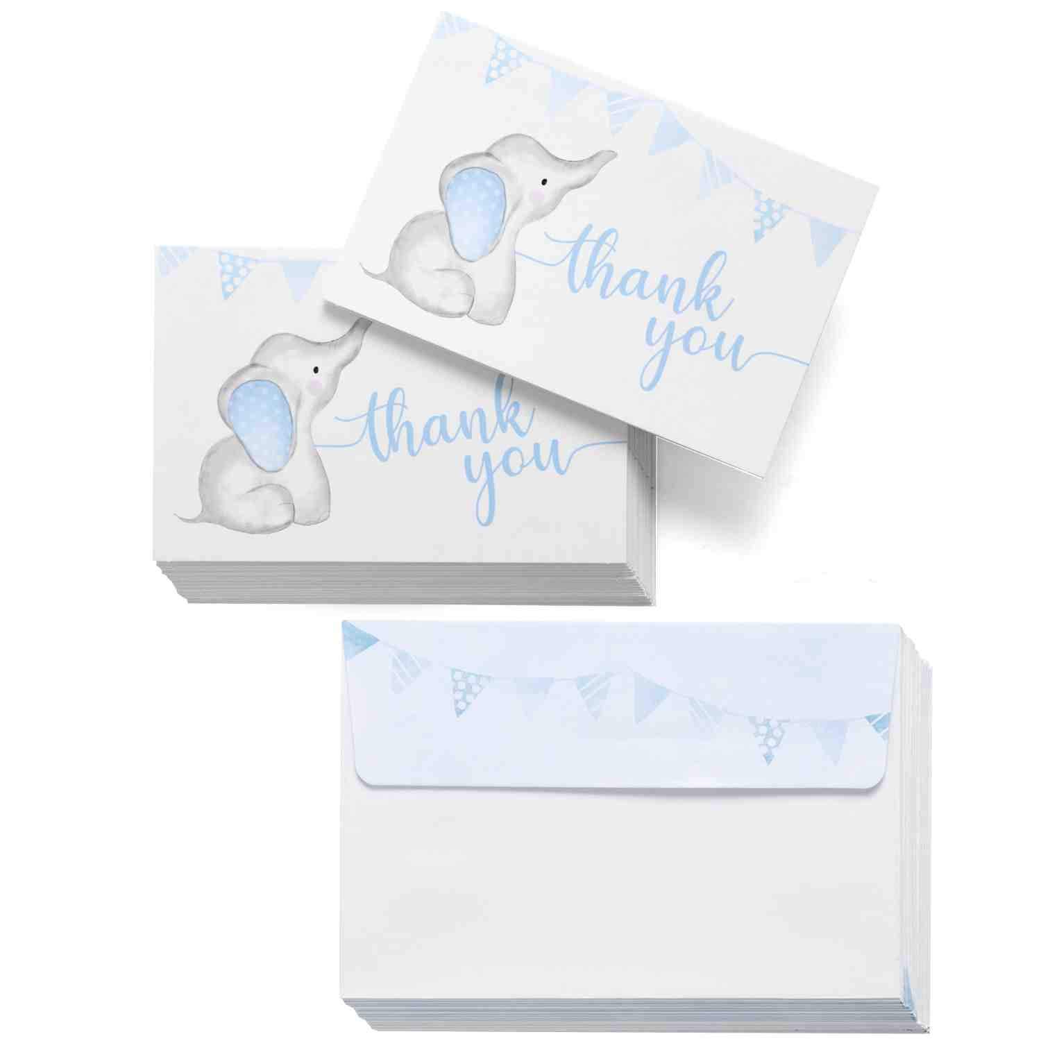 GSM Brands Thank You Cards for Baby Shower with Boy Theme - 20 Cards with Envelopes (4 inch x 6 inch)