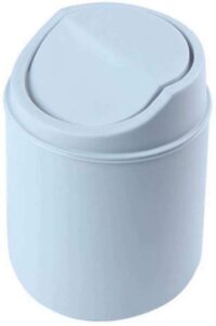 emivery plastic tiny trash can with swing lid desktop mini trash can, blue