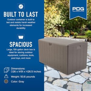 Plastic Development Group 130 Gallon Multipurpose Outdoor Backyard Patio Storage Deck Box Container with Soft Close Lid, Gray