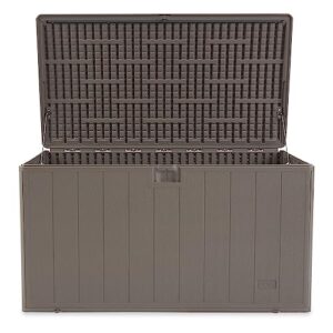 Plastic Development Group 130 Gallon Multipurpose Outdoor Backyard Patio Storage Deck Box Container with Soft Close Lid, Gray