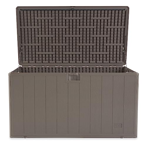 Plastic Development Group 130 Gallon Multipurpose Outdoor Backyard Patio Storage Deck Box Container with Soft Close Lid, Gray