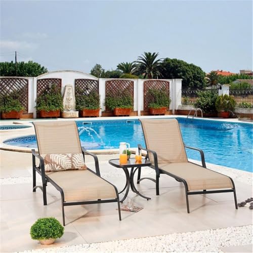 PatioFestival 3-Piece Metal Outdoor Chaise Lounger Set in Beige & Black