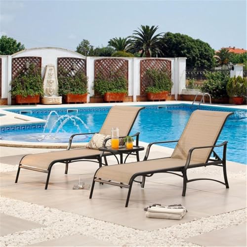 PatioFestival 3-Piece Metal Outdoor Chaise Lounger Set in Beige & Black