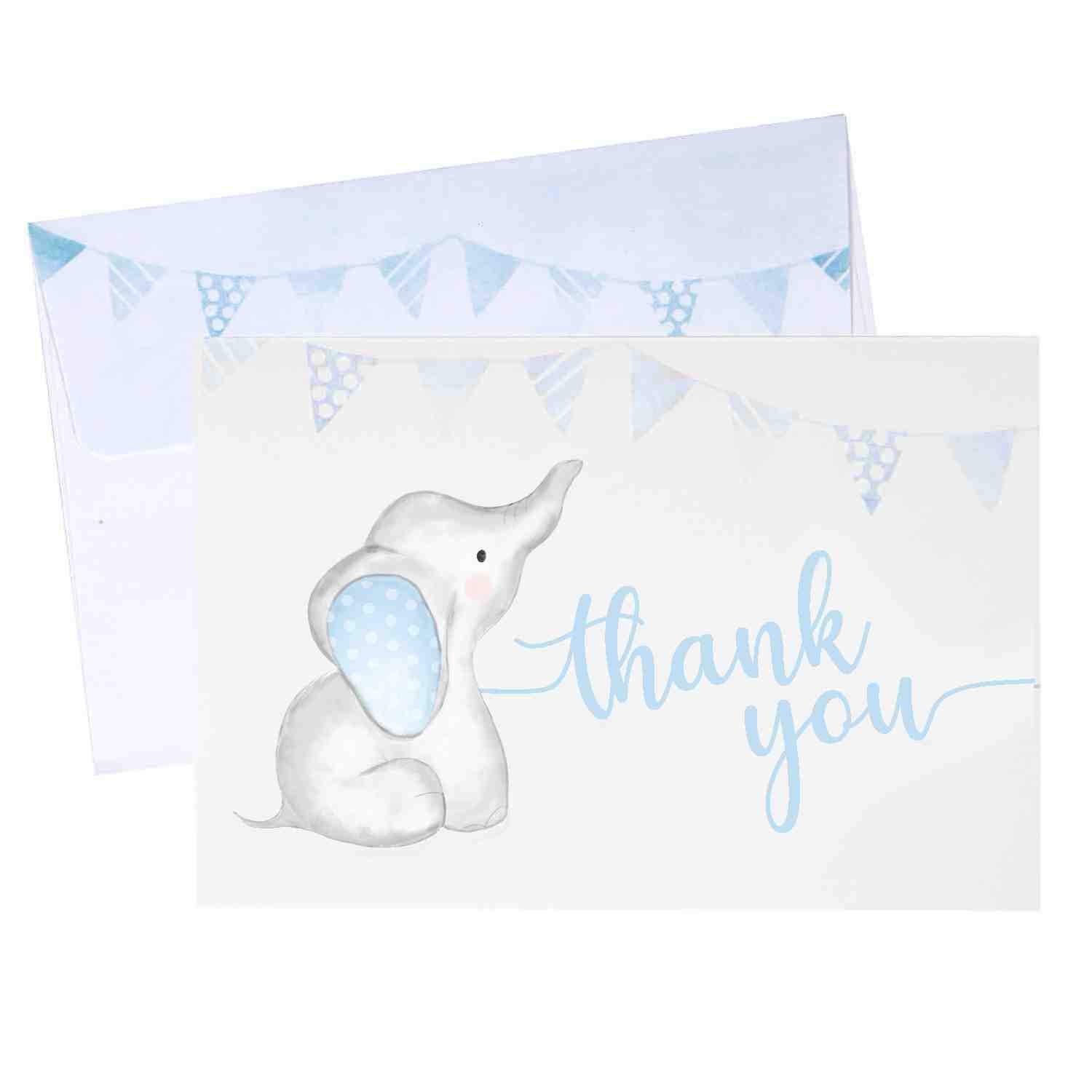 GSM Brands Thank You Cards for Baby Shower with Boy Theme - 20 Cards with Envelopes (4 inch x 6 inch)