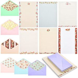 paper junkie 60 sheets vintage floral stationary with 30 envelopes, letter writing paper for poems, thank you notes, pen pal, scrapbook, calligraphy (6 designs, 10.2 x 7.25 in)