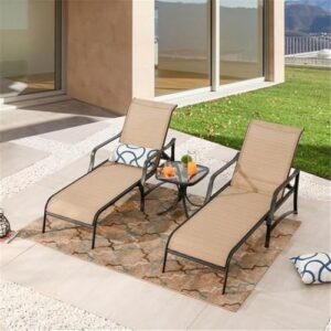 PatioFestival 3-Piece Metal Outdoor Chaise Lounger Set in Beige & Black