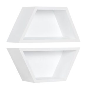 kate and laurel camellia geometric wood shelf set, set of 2, white, modern wooden shelves for wall storage and display