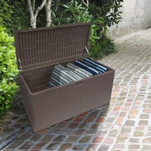 Plastic Development Group 130 Gallon Multipurpose Outdoor Backyard Patio Storage Deck Box Container with Soft Close Lid, Gray