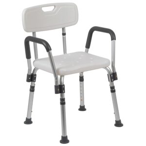 flash furniture hercules series 300 lb. capacity adjustable white bath & shower chair with quick release back & arms