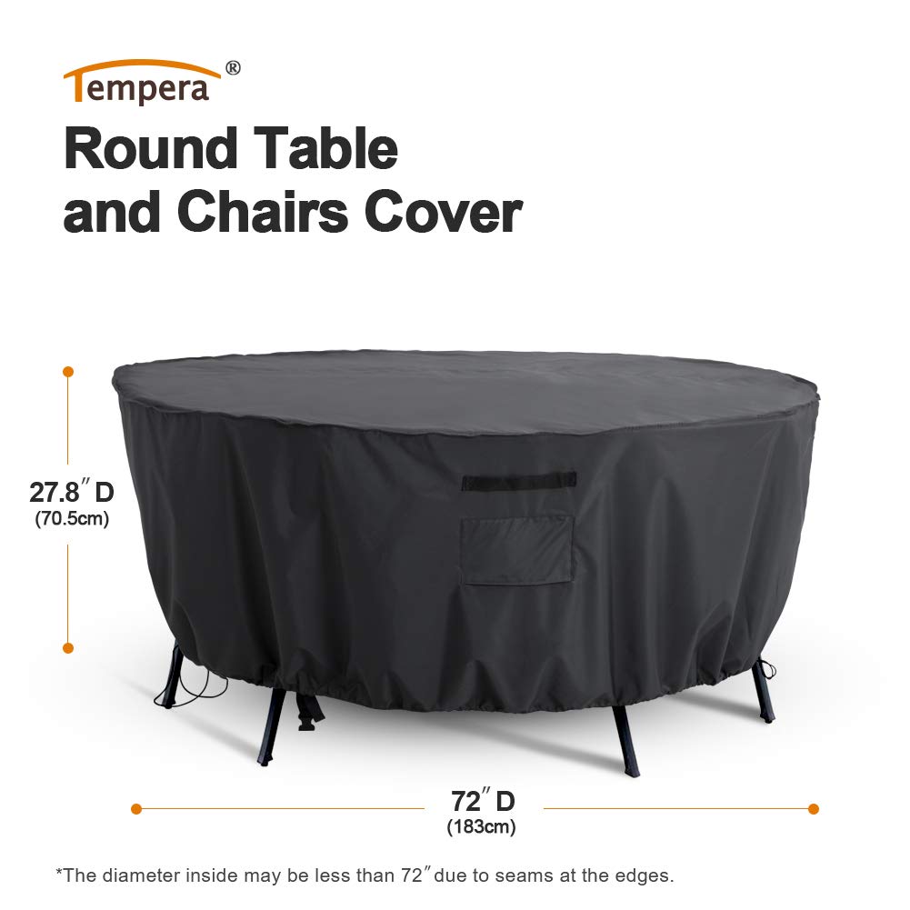 Tempera Outdoor Round Table Cover , Sectional Sofa , Dining Set cover , Anti-Fading , Waterproof Patio Cover for Outdoor Furniture, 72"D x 27.8"H, Space Grey