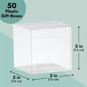 Juvale 50-Pack Clear Gift Boxes - 3x3x3 In Square Plastic Transparent Favor Boxes for Wedding, Baby Shower, Birthday Party