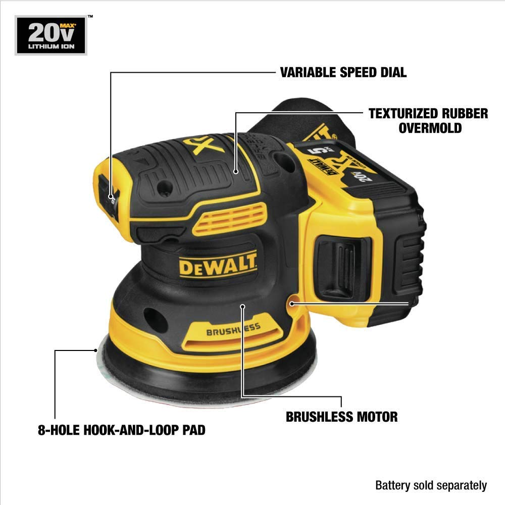 Dewalt DCW210BR 20V MAX XR Brushless Variable-Speed Lithium-Ion 5 in. Random Orbital Sander (Tool Only) (Renewed)