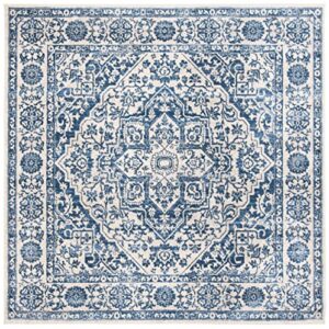 SAFAVIEH Brentwood Collection 3' Square Navy / Light Grey BNT832M Medallion Distressed Non-Shedding Living Room Bedroom Accent Rug