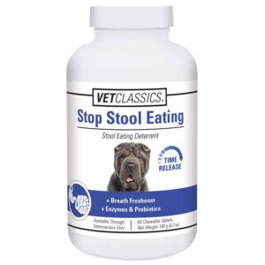 vet classics stop stool eating pet health supplement for dogs – dog breath freshener – stops dogs from eating stool – enzymes, probiotics – 180 soft chews