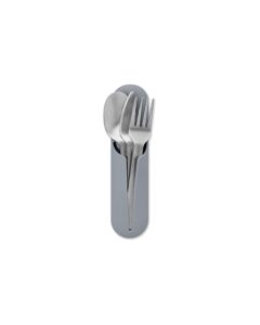 w&p porter stainless steel utensils with silicone carrying case | slate | spoon, fork & knife for meals on the go | portable and compact set