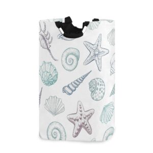 shell stars coastal starfish seashell large laundry basket ocean creature collapsible laundry hamper with handles waterproof clothes washing bin dirty baskets storage for home college dorm