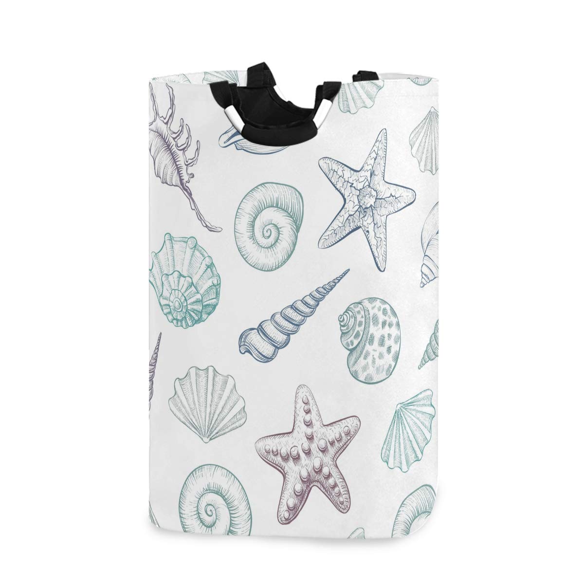 Shell Stars Coastal Starfish Seashell Large Laundry Basket Ocean Creature Collapsible Laundry Hamper with Handles Waterproof Clothes Washing Bin Dirty Baskets Storage for Home College Dorm