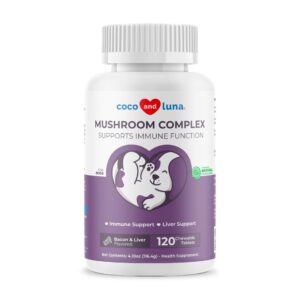 mushroom complex for dogs - 120 chewable tablets - turkey tail mushroom for dogs - immune support, joint support, digestive support and liver support with milk thistle - dog mushroom supplement