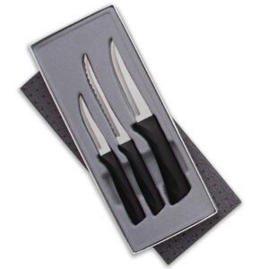 rada cutlery anthem series kitchen knife set stainless steel knives with ergonomic black resin handles, set of 3