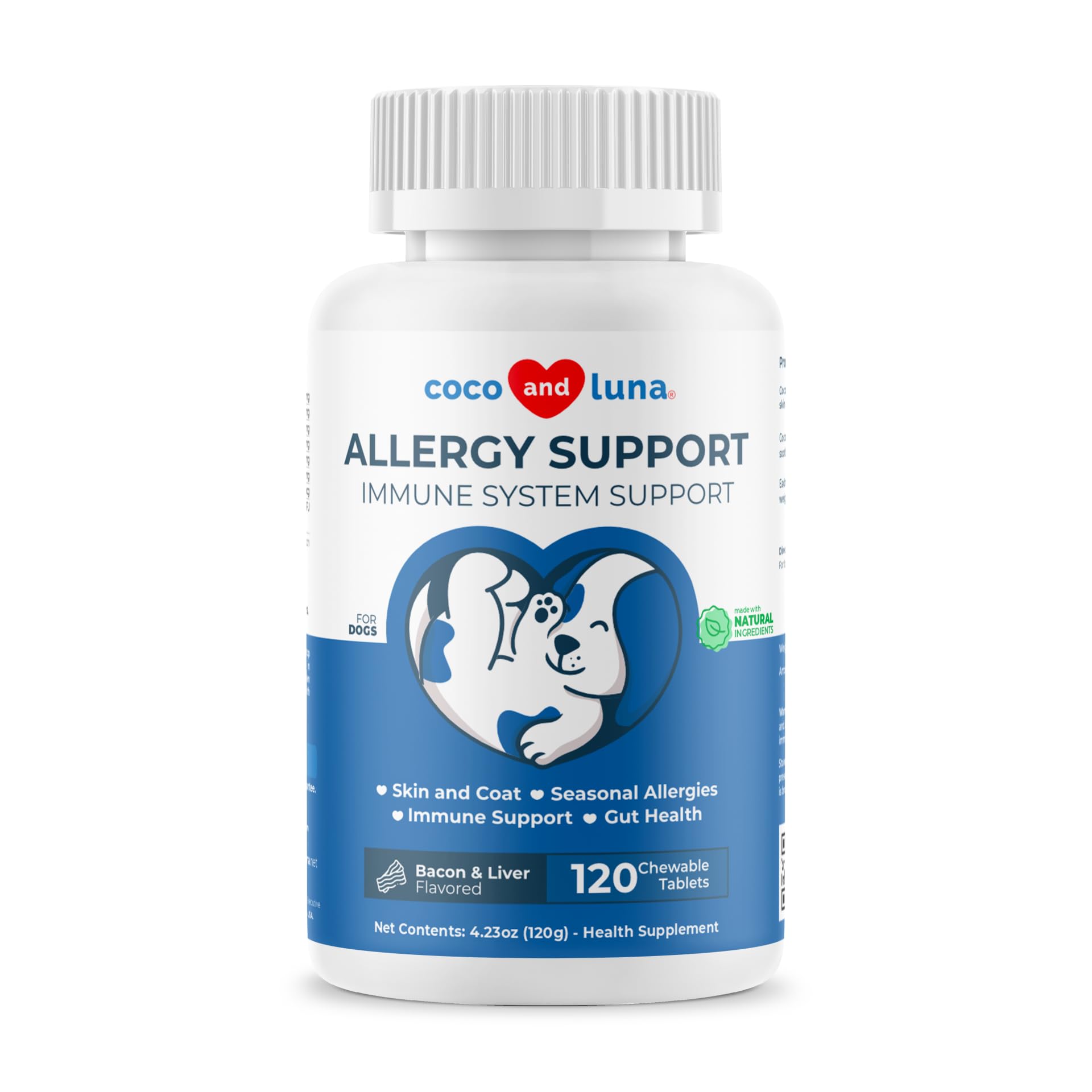 Allergy Support for Dogs - 120 Chewable Tablets - with Vitamin C, Omega 3 and Colostrum - Dog Itch Relief, Allergy Relief for Dogs, Skin Soother for Dogs - with Probiotics for Immune System Health