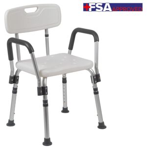 Flash Furniture HERCULES Series 300 Lb. Capacity Adjustable White Bath & Shower Chair with Quick Release Back & Arms