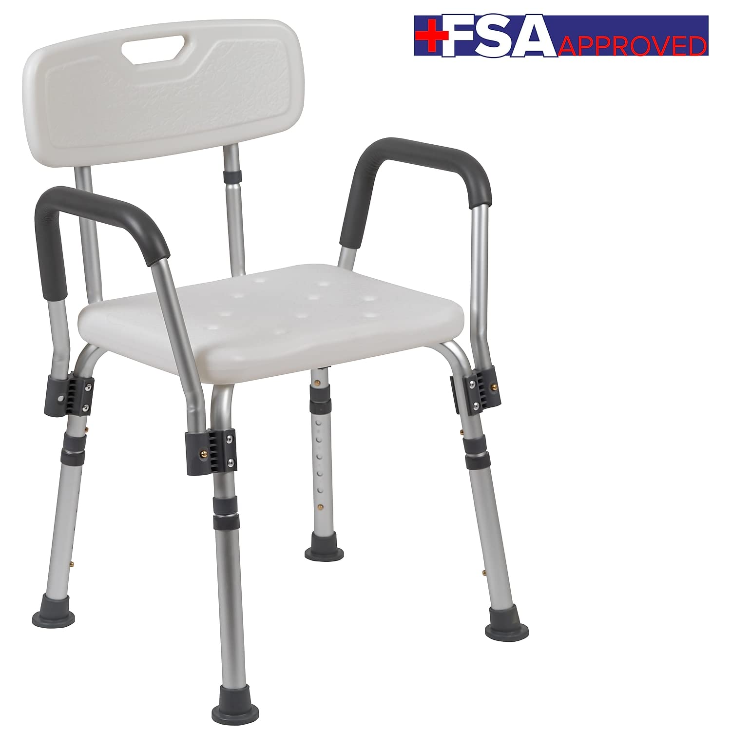 Flash Furniture HERCULES Series 300 Lb. Capacity Adjustable White Bath & Shower Chair with Quick Release Back & Arms