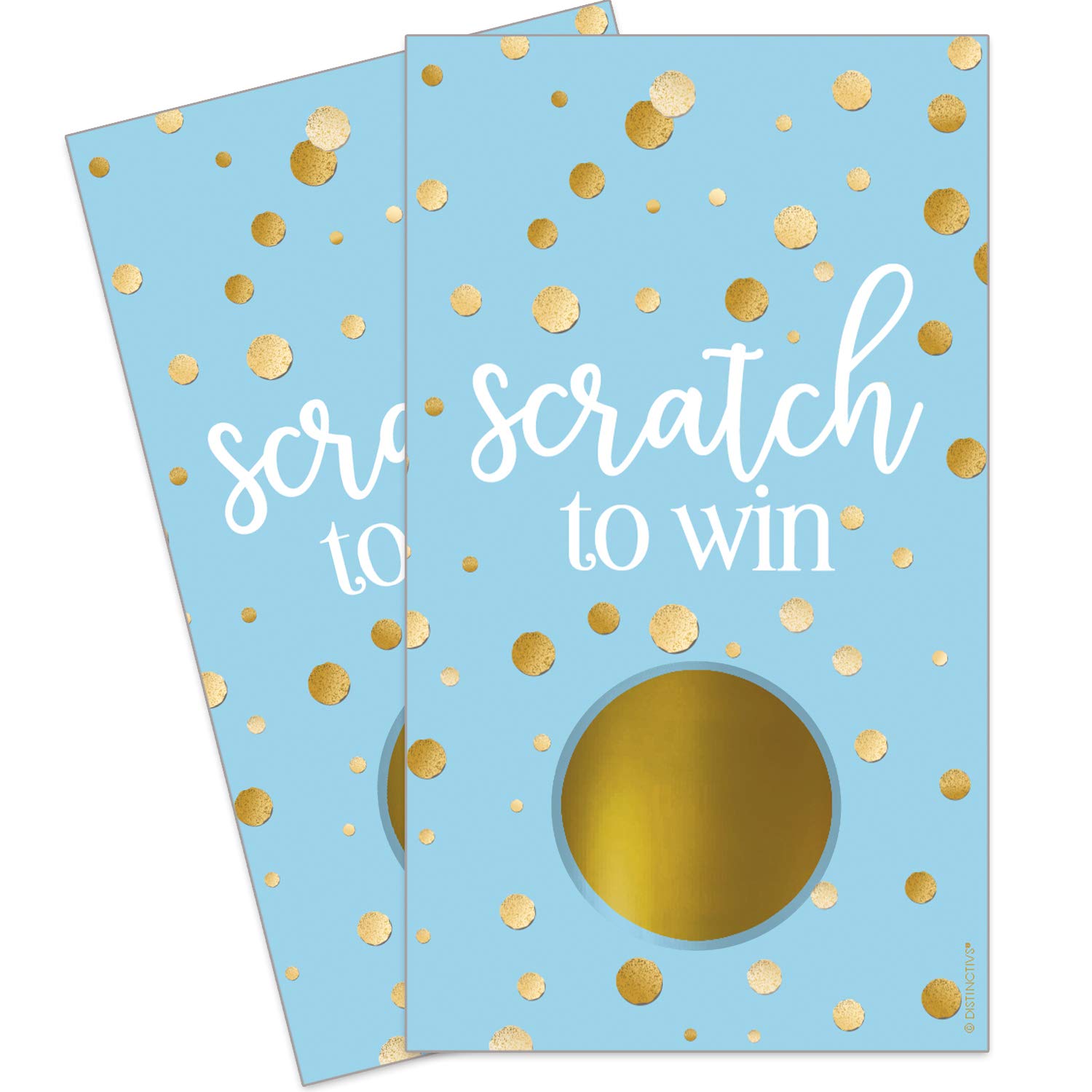 DISTINCTIVS Blue and Gold Scratch Off Party Game - Boy Baby Shower, Bridal Shower - 28 Cards