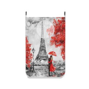 paris eiffel tower door hanging laundry hamper bag red tree lovers space saving wall large laundry basket storage dirty clothes bags with bottom zippers hooks for bathroom bedroom 1 pcs