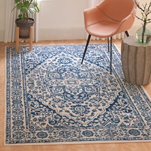 safavieh brentwood collection 3' square navy / light grey bnt832m medallion distressed non-shedding living room bedroom accent rug