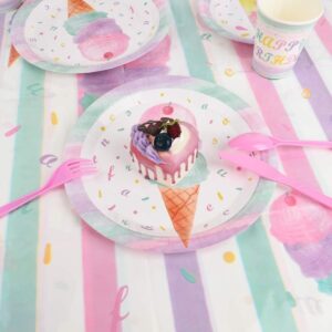 Ice Cream Party Supplies Set - Ice Cream Popsicle Party Tableware for Girls Kids Birthday Baby Shower Disposable Tablecloth Plates Paper Cups Napkins Cutlery Bag Utensils Serves 16 Guests 130PCS