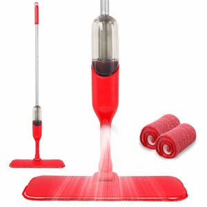 akoma jet dust mop for floor cleaning with 2 reusable pads lightweight aluminum pole microfiber spray mops for hardwood tile floors 360 degree, 400ml household, red