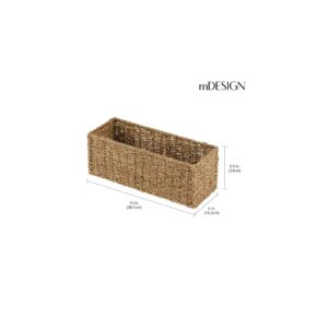 mDesign Small Natural Woven Seagrass Bathroom Toliet Roll Holder Storage Organizer Basket Bin; Use on Bathroom Countertop, Toilet Tank Top - Holds 3 Rolls of Toilet Paper - 2 Pack - Natural/Tan