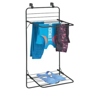 mdesign steel collapsible over the door, hanging laundry dry rack clothes organizer, 2 tiers - for indoor air-drying clothing, towels, lingerie, hosiery, delicates - folds compact - black