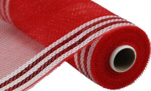 10.25" x 10 yard (30 feet) red w/white border stripe metallic mesh