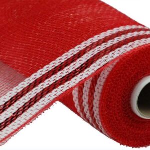 10.25" X 10 Yard (30 Feet) Red w/White Border Stripe Metallic Mesh