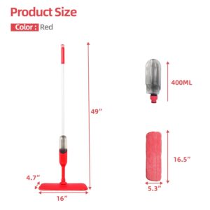 AKOMA Jet Dust Mop for Floor Cleaning with 2 Reusable Pads Lightweight Aluminum Pole Microfiber Spray Mops for Hardwood Tile Floors 360 Degree, 400ML Household, Red