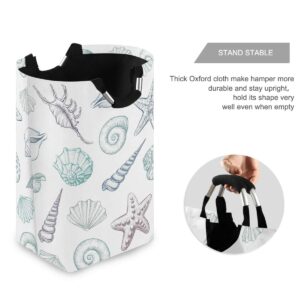 Shell Stars Coastal Starfish Seashell Large Laundry Basket Ocean Creature Collapsible Laundry Hamper with Handles Waterproof Clothes Washing Bin Dirty Baskets Storage for Home College Dorm