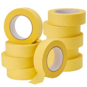 lichamp 10-pack automotive refinish masking tape yellow 36mm x 55m, cars vehicles auto body paint tape, automotive painters tape bulk set 1.4-inch x 180-foot x 10 rolls (600 total yards)