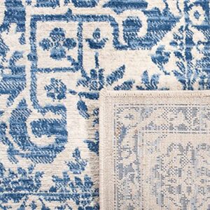 SAFAVIEH Brentwood Collection 3' Square Navy / Light Grey BNT832M Medallion Distressed Non-Shedding Living Room Bedroom Accent Rug