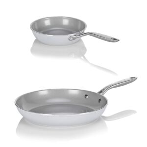 techef - ceraterra 8" & 12" ceramic nonstick frying pan skillet, (ptfe, pfas, and pfoa free), dishwasher oven safe, stainless steel handle, induction-ready, made in korea (2-piece set)