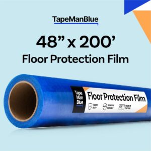 Floor Protection Film, 48" x 200', Made in USA, Blue Self Adhesive Floor Protector Tape for Moving, Painting and Construction, Temporary Floor Covering to Shield Hardwood Floors, Tile, Hard Surfaces