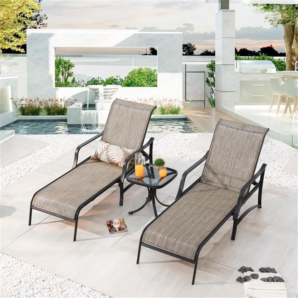 Patio Festival 3-Piece Sling Outdoor Chaise Lounge in Gray